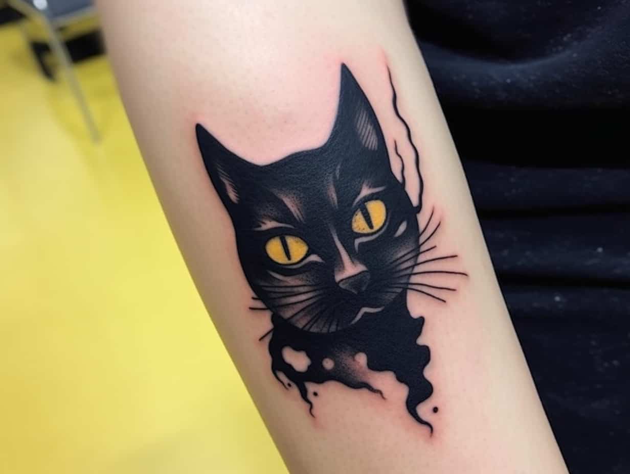 Mystical Whiskers: Black Cat Head Tattoos With Designs