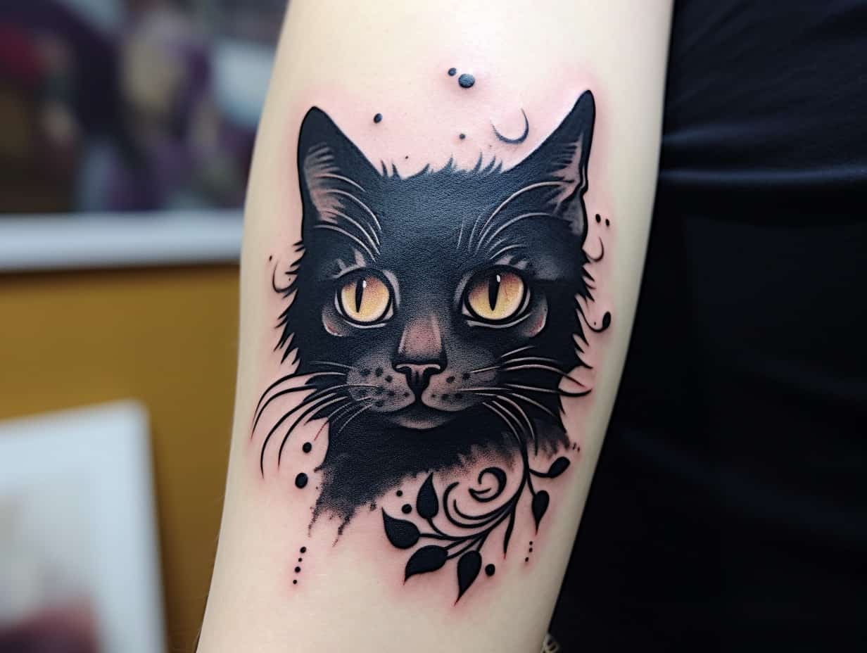 Mystical Whiskers: Black Cat Head Tattoos With Designs